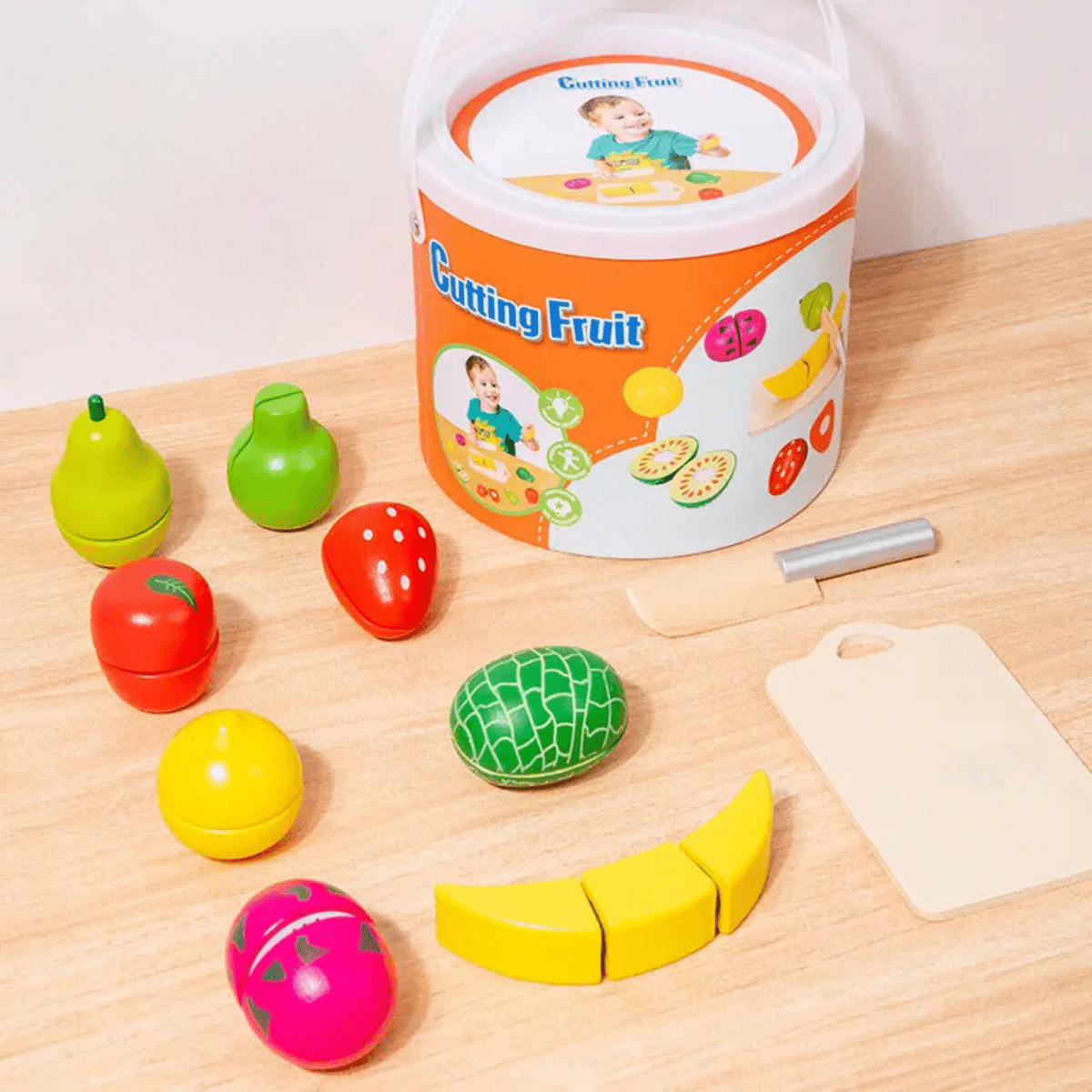 Wooden Kitchen Toy Cutting Fruit Set (Ages 2+) - Nesh Kids Store | Sri Lanka