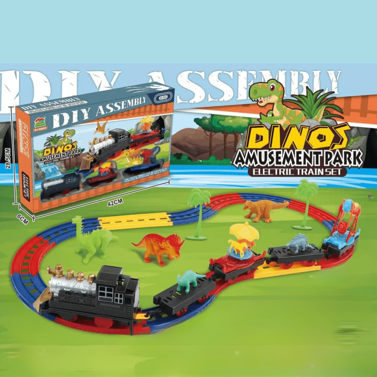24 Pcs Dino Amusement Park Train Set - Nesh Kids Store | Sri Lanka