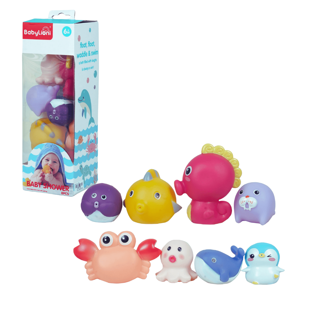 Baby Shower Rubber Bath Toys – 8 Pcs (6m+) - Nesh Kids Store | Sri Lanka