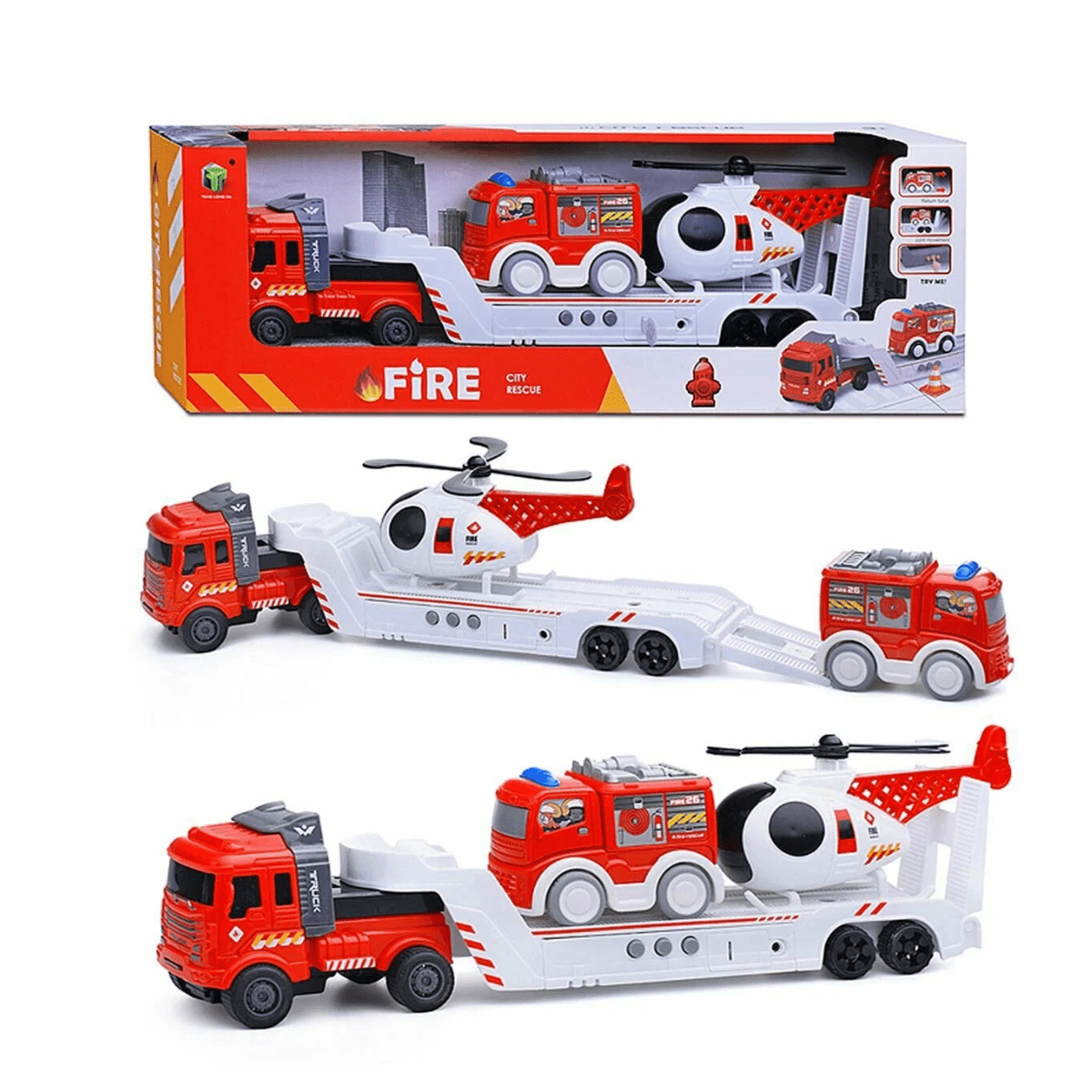 Toy Truck Mover Set with Fire Truck & Helicopter – For Kids 3+ - Nesh ...