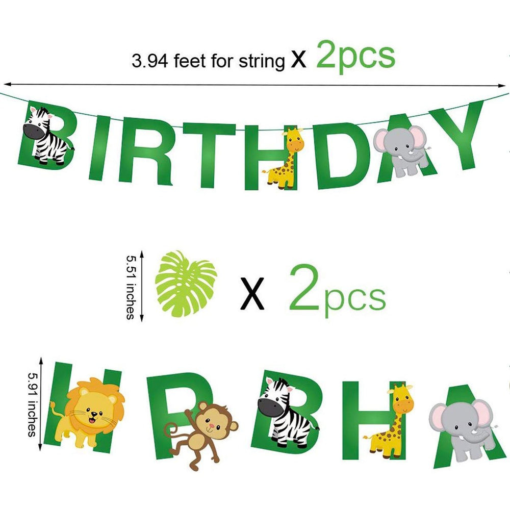 Jungle Animal Themed Happy Birthday Banner - Animals, Letters, Leaves ...